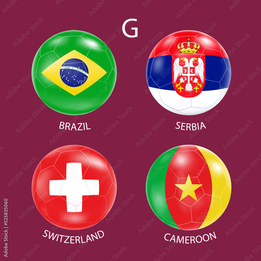 Soccer balls with the colors of the national flags of the participating ...
