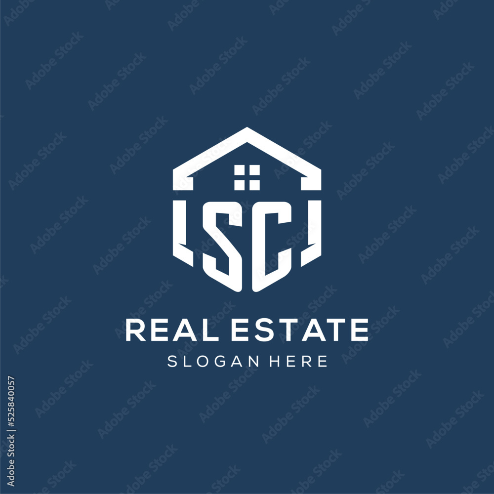Letter SC logo for real estate with hexagon style Stock Vector | Adobe ...