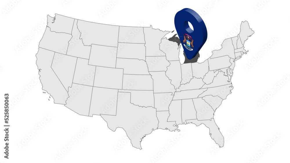 Location State of Michigan on map USA. 3d State Michigan flag map ...