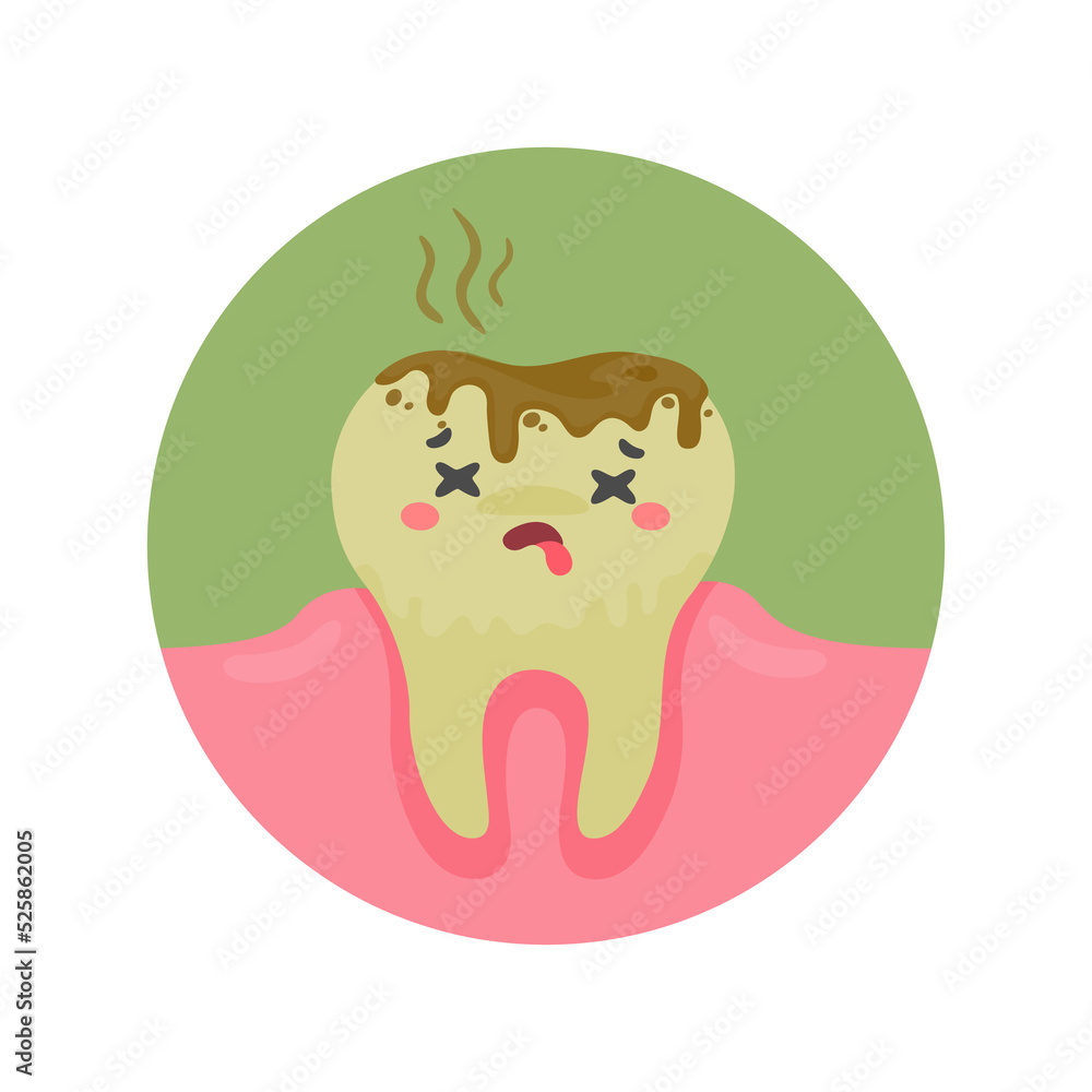 Cartoon teeth and gums inside the mouth are happy with the problem of ...
