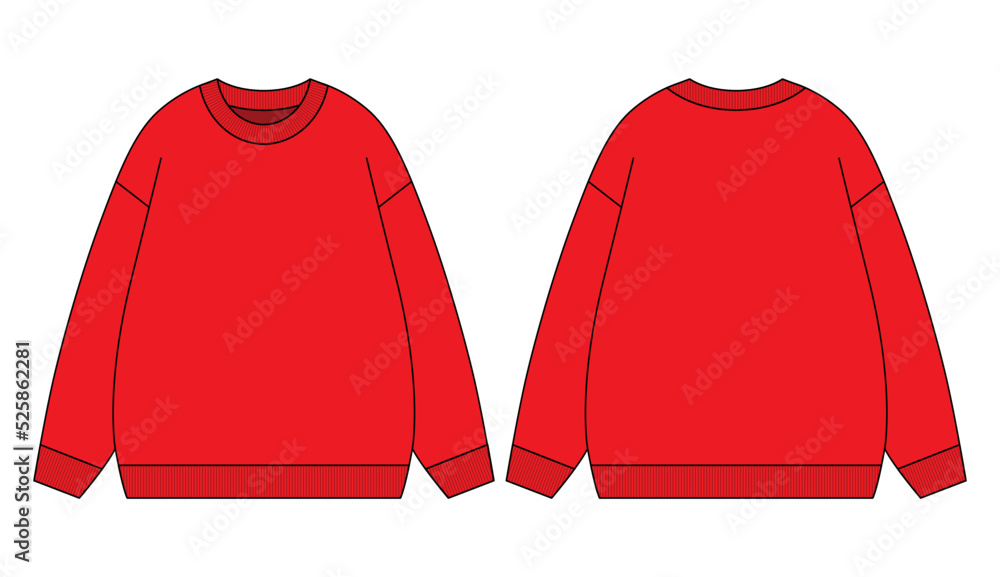 Blank Red Long Sleeve Sweater Template On White Background.Front And ...