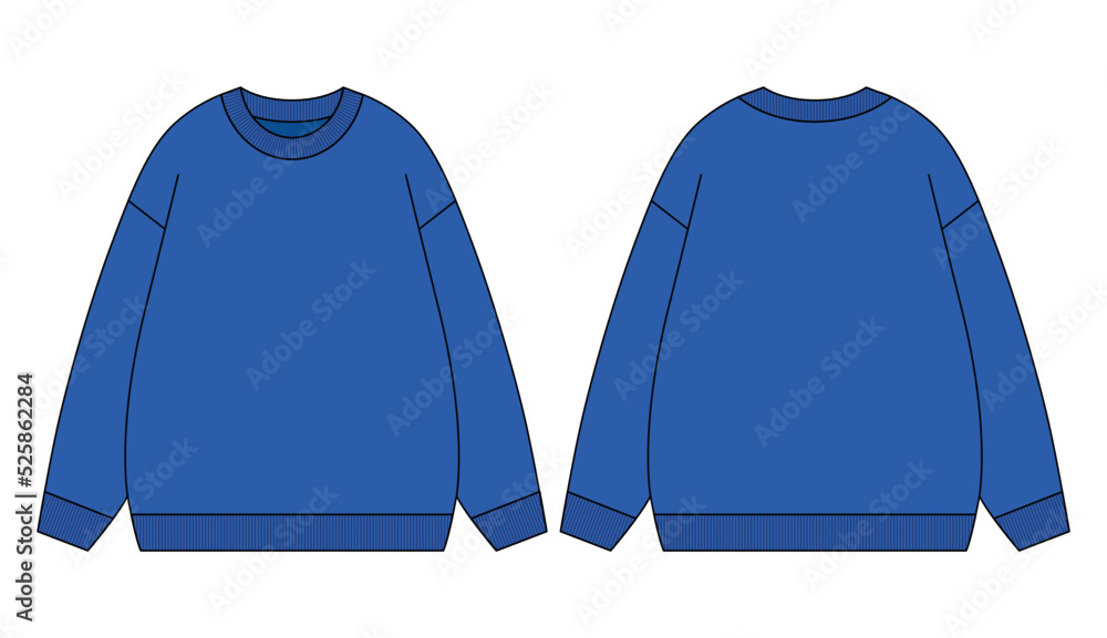 Blank Blue Long Sleeve Sweater Template On White Background.Front And ...