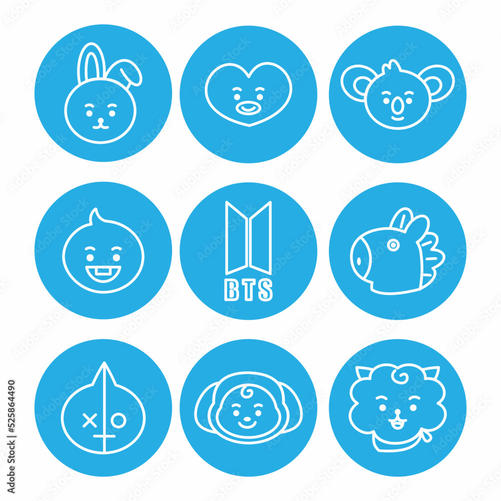 Icon Set bt21 Character. A cute face cartoon. Suitable for smartphone ...