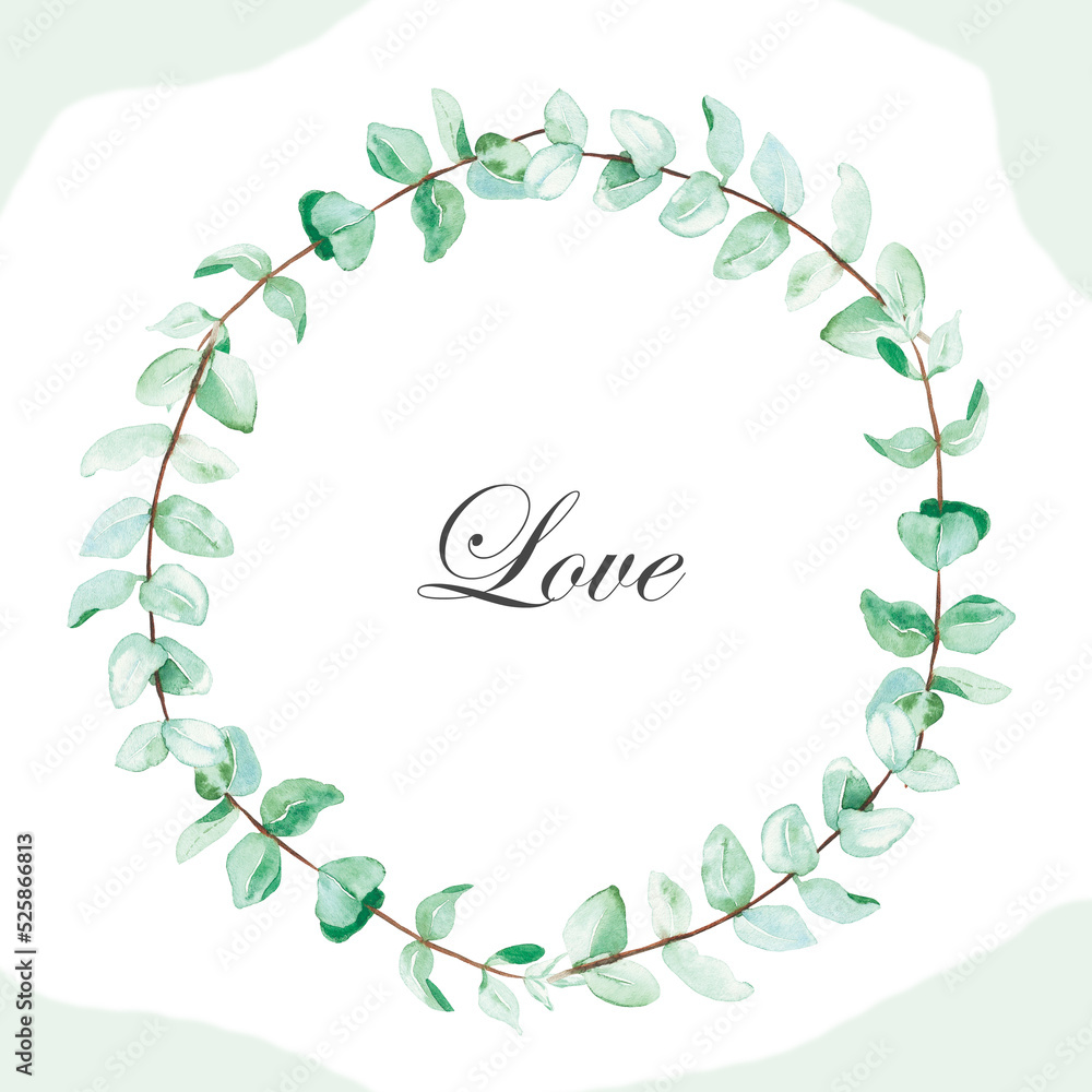 Watercolor hand painted nature greenery circle frame with green ...