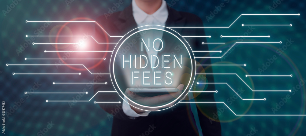 Sign displaying No Hidden Fees. Business concept Tagged price is the ...