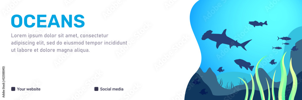 World Ocean day header template, blue waves paper cut style. Vector ...