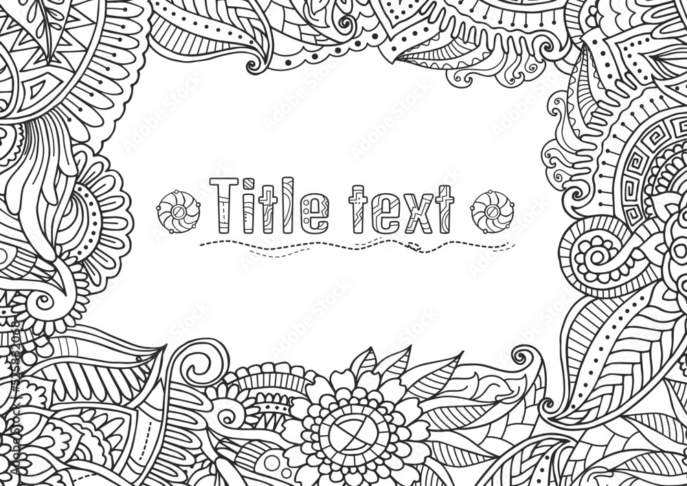 Adult coloring book frame border in zentangle style. Banner template ...