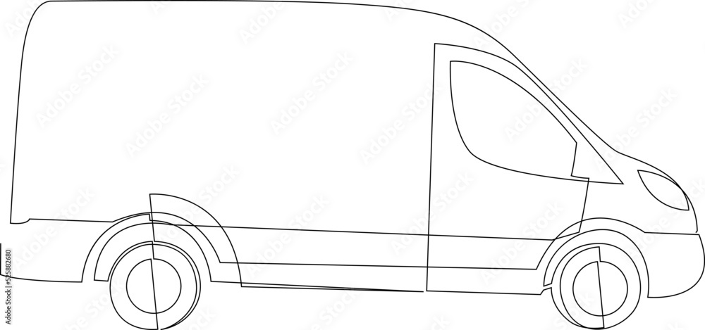 Cargo van continuous one line drawing. Logistics, conveyance service ...