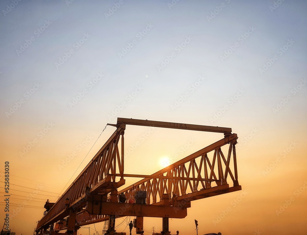 This is the steel structure of a launcher gantry on sunset that will be ...