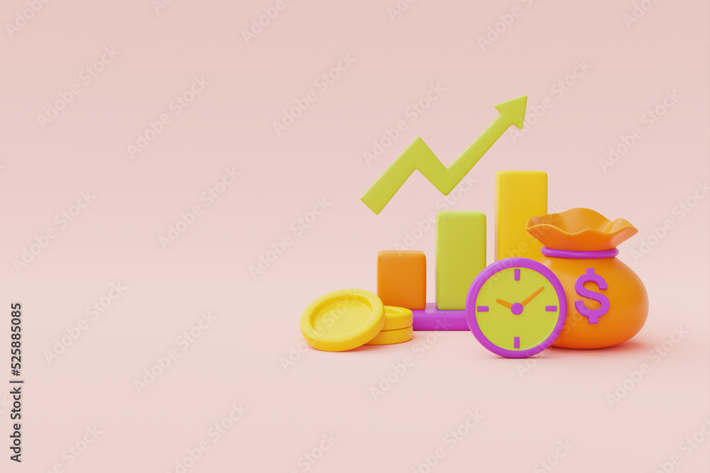 Time value of money concept with clock and coin stacks, time management ...