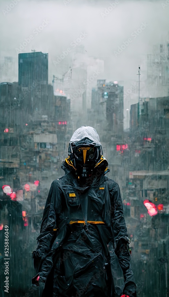 Portrait of a man in a futuristic cyberpunk style in a cyber suit. A ...