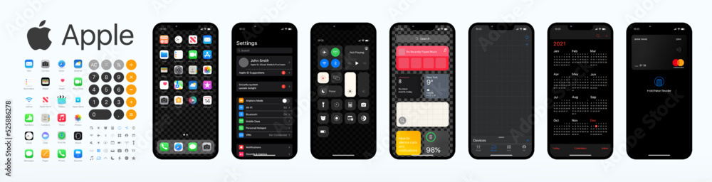 Vector illustration of iPhone 13 with different applications. iOS ...
