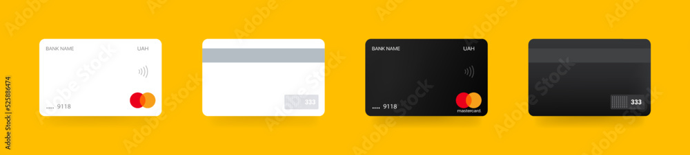 Vector illustration of banking card. Back and front card, black and ...