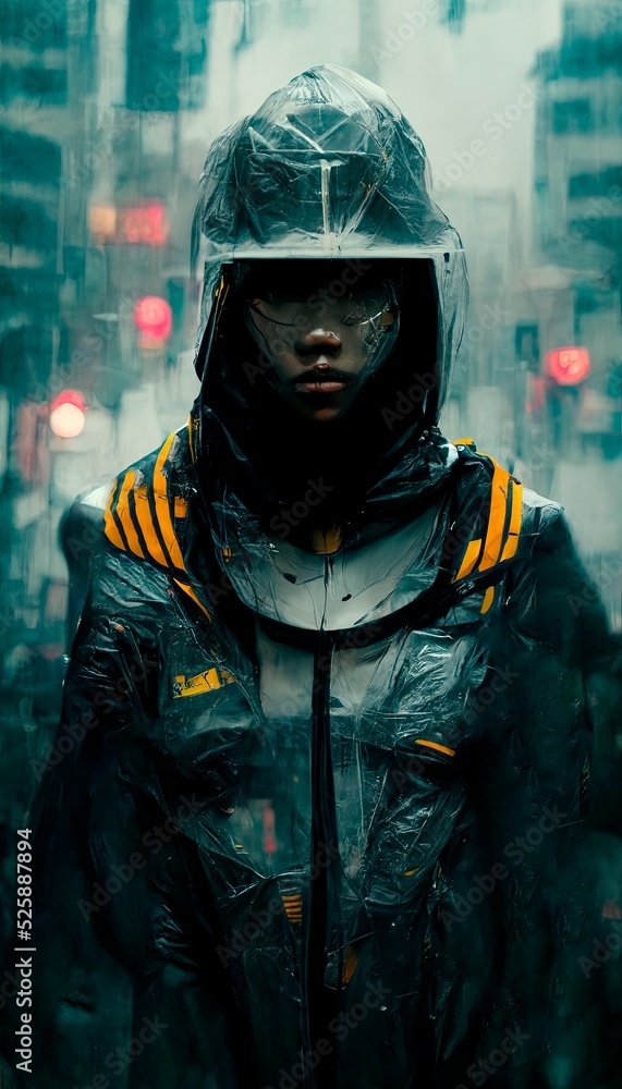 Portrait of a man in a futuristic cyberpunk style in a cyber suit. A ...