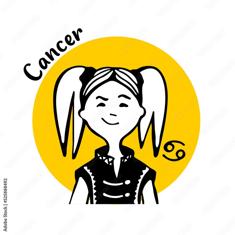 Zodiac signs Cancer comic face and character of people in style of ...