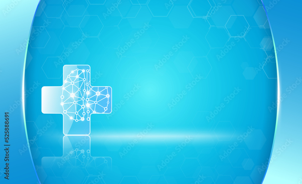 abstract background technology concept in blue light,brain and human ...