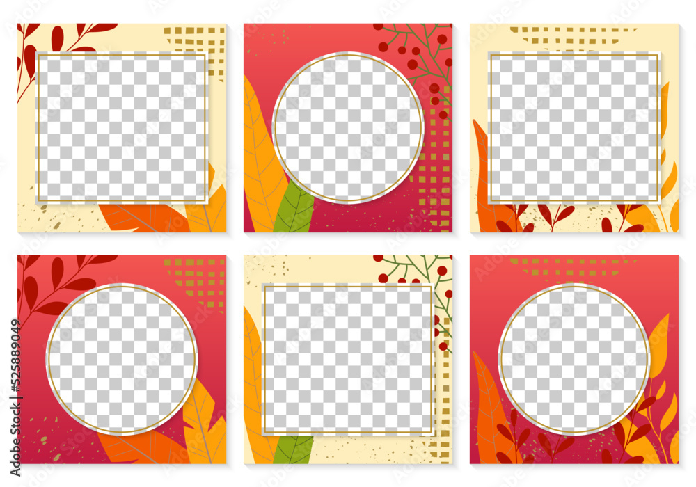 Autumn leaf background set. Square Fall banner template with foliage ...