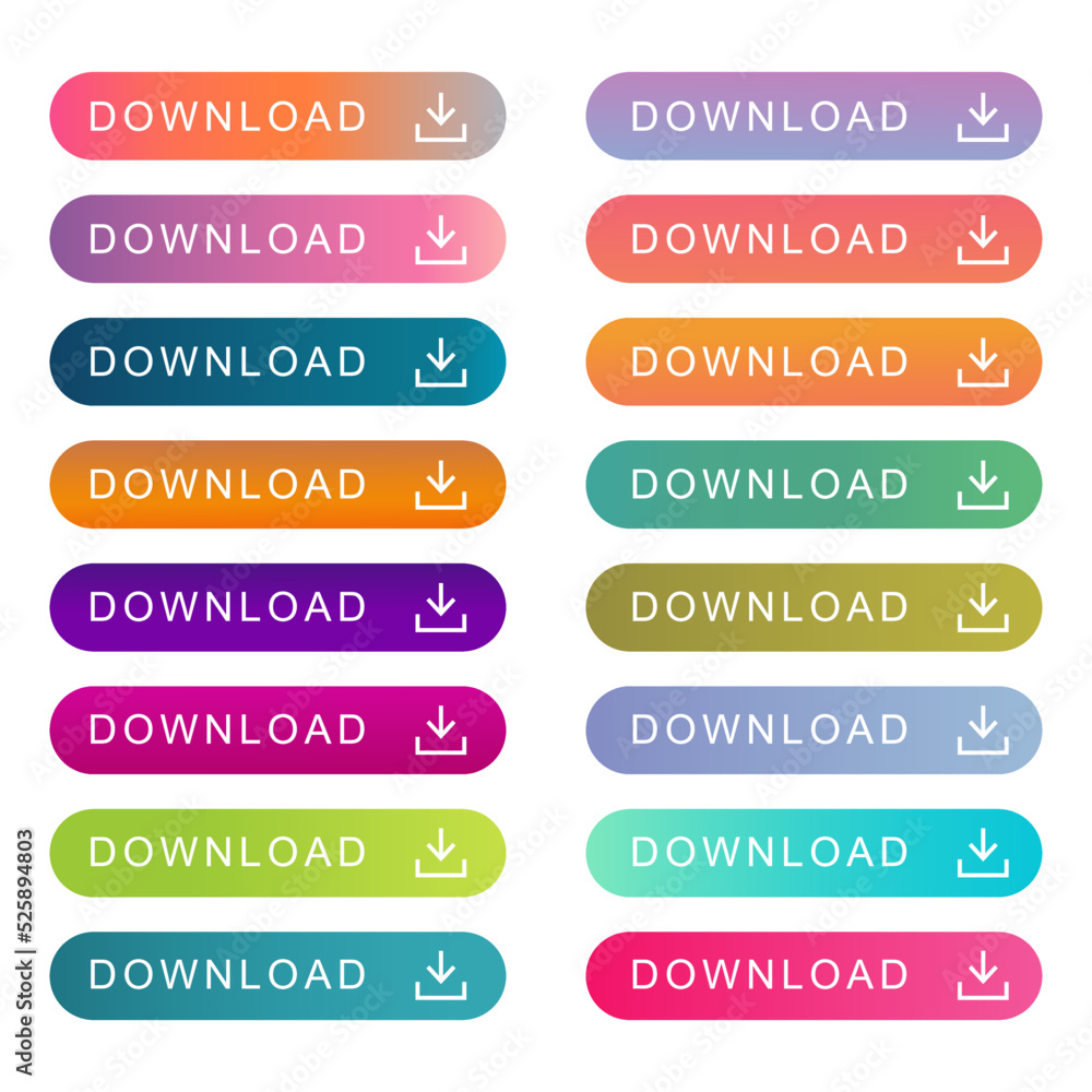 Download button design icons set. Colorful download button collection ...