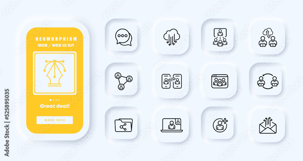 Share information set icon. Transfer, exchange, cloud storage, online ...