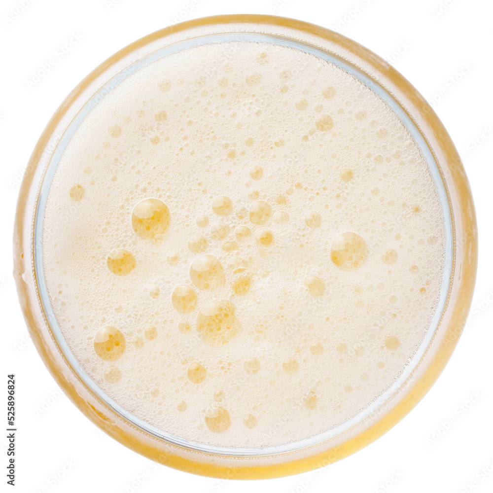 beer bubbles in Glass of light beer top view collection isolated on ...