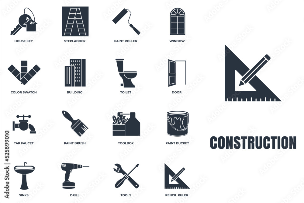 Set of Construction icon logo vector illustration. tools, toolbox ...