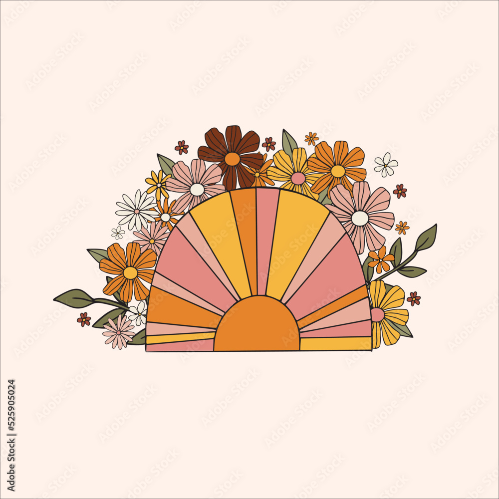 Boho cute rainbow illustration in autumn colors with flowers . hand ...