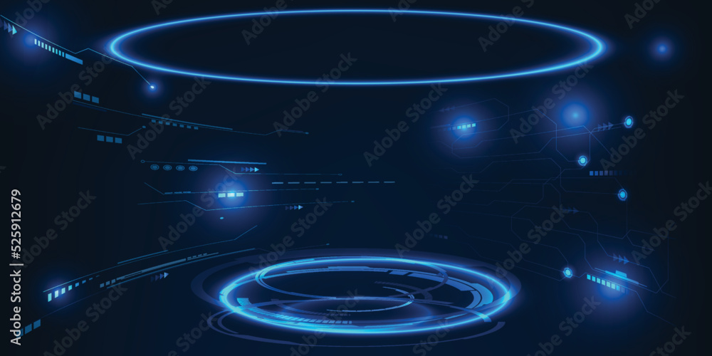 Vector illustrations of futuristic digital technology stage layout for ...