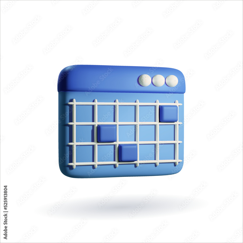 3d icon realistic vector illustration. Calendar button on browser window minimalistic planner ...