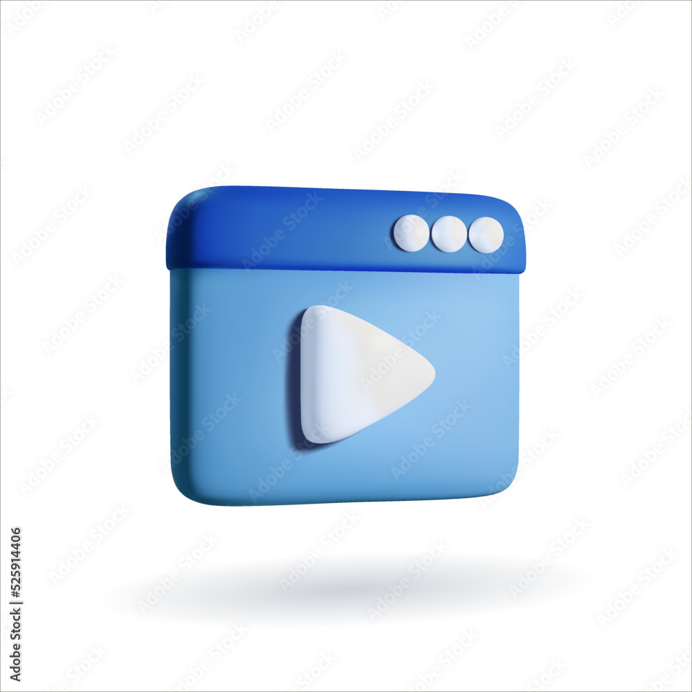 3d icon realistic vector illustration. Play button of media player on ...