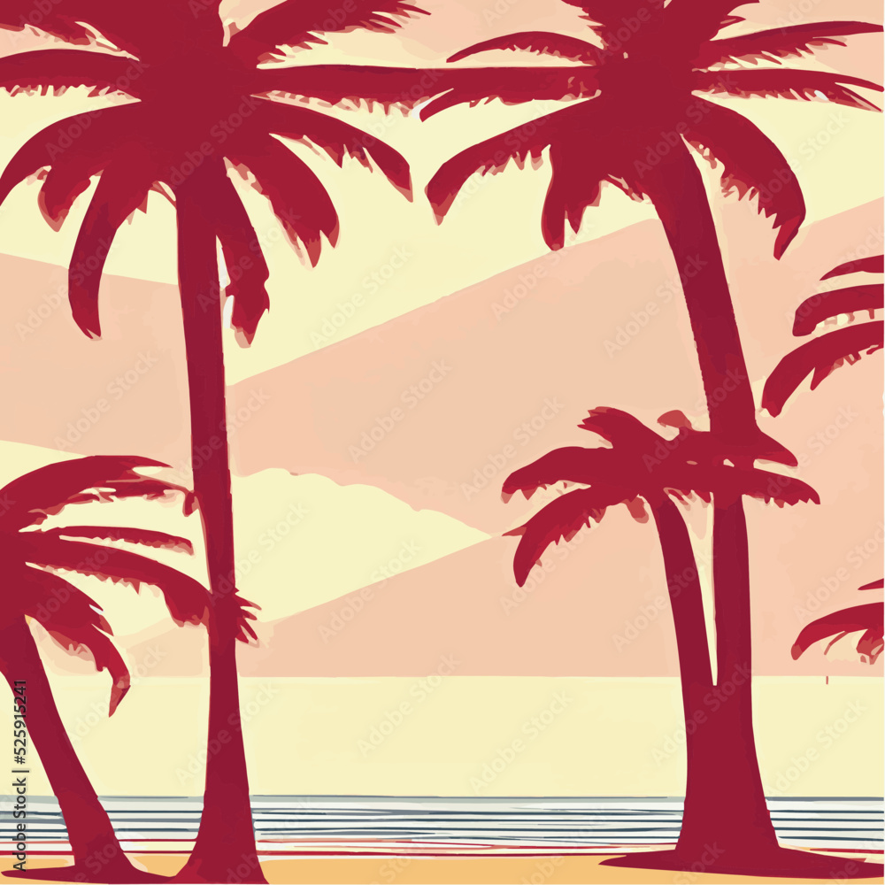 Vintage palm trees beach. Abstract background with sunny gradient. Palm ...