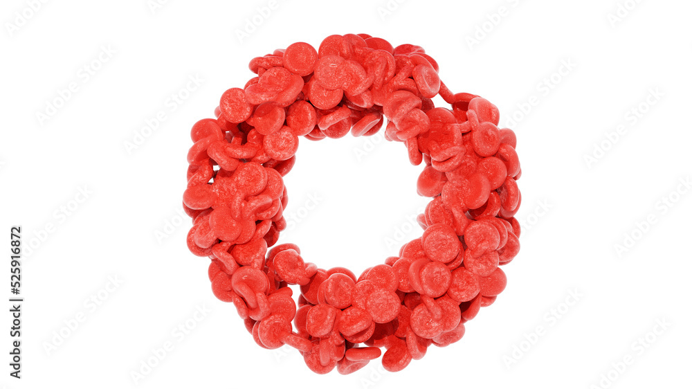 Red blood cells in the shape of a circle, 3d rendering. Chaotic blood ...