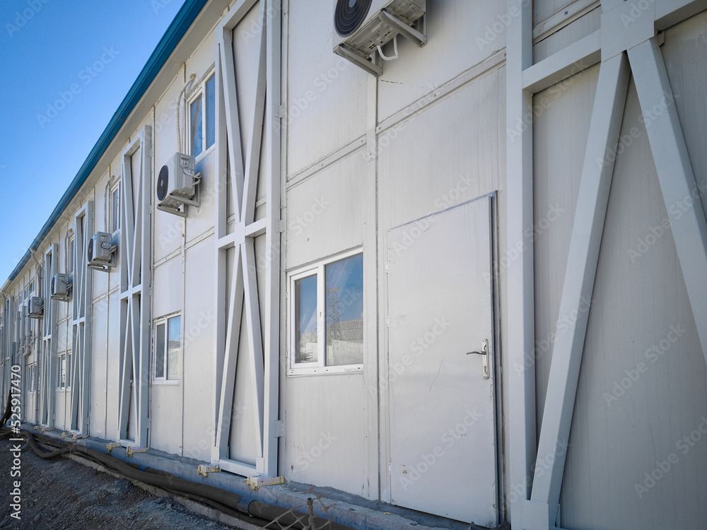 Two-storey modular industrial building. Newly built prefabricated ...