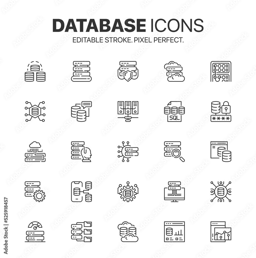 Database Icon Set Line Sql Icon Pack System Access Server Backup