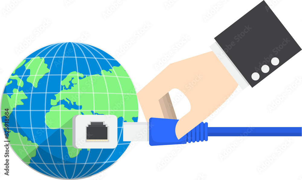 Businessman connecting plug into the world, global communication and ...