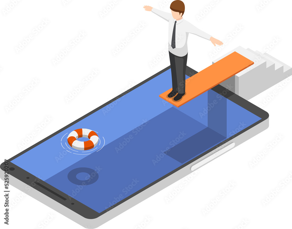 Flat 3d isometric businessman on springboard ready to jump in the ...