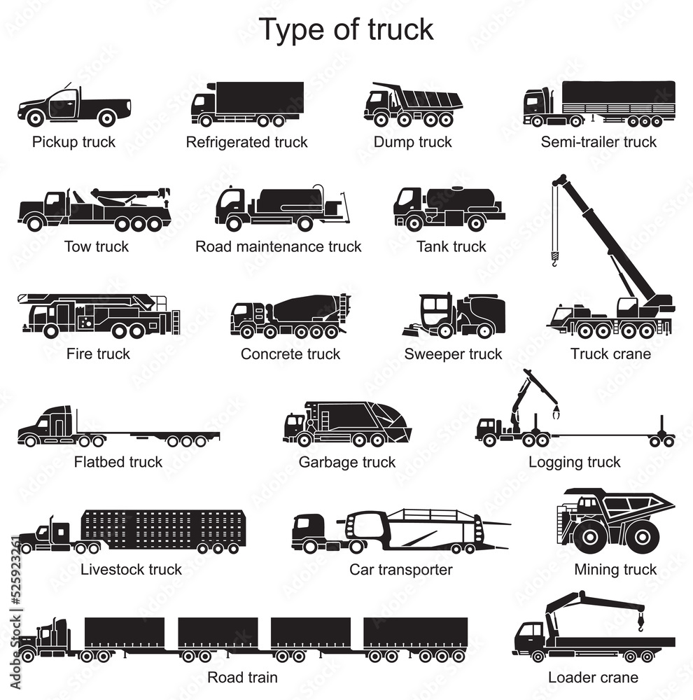 Detailed Icons Of Truck Of Different Types Vector Illustration Stock Detailed Icons Of Truck Of Different Types Vector Illustration Stock