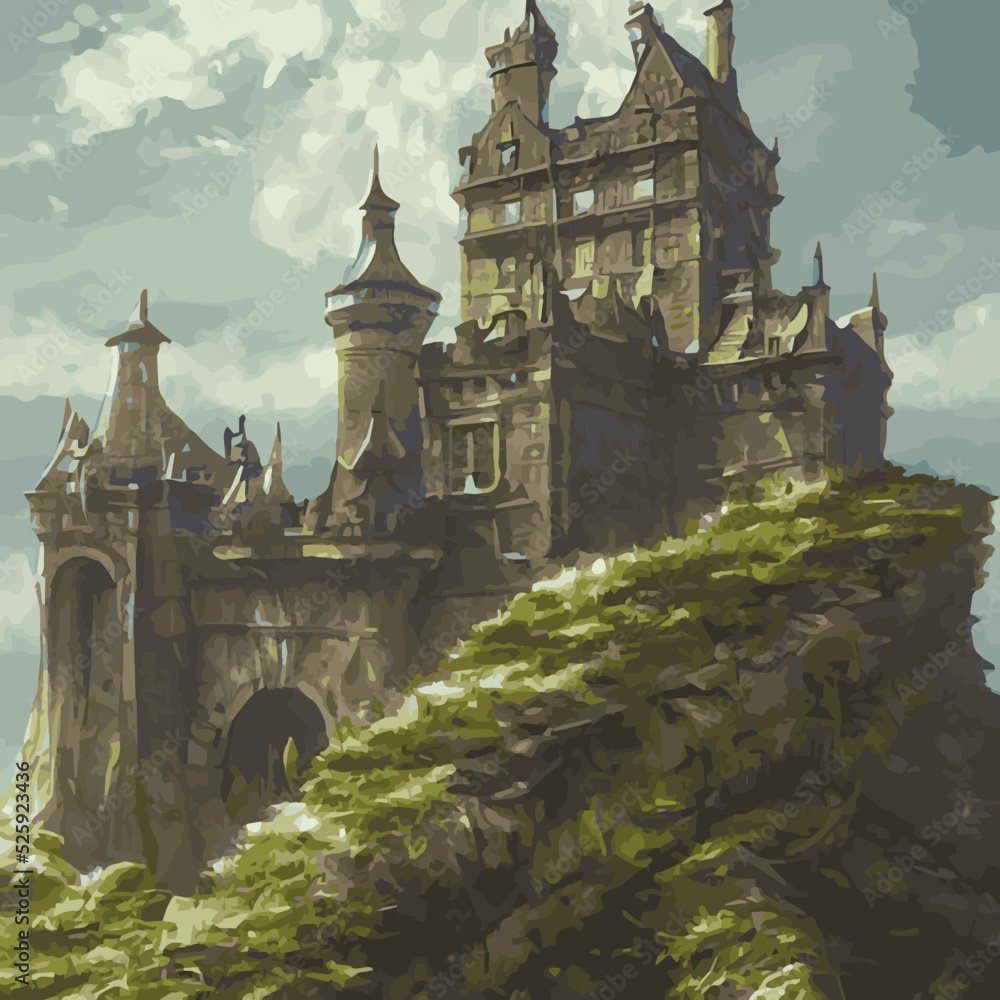 Gothic castle behind the gates in the moonlight scary building with ...