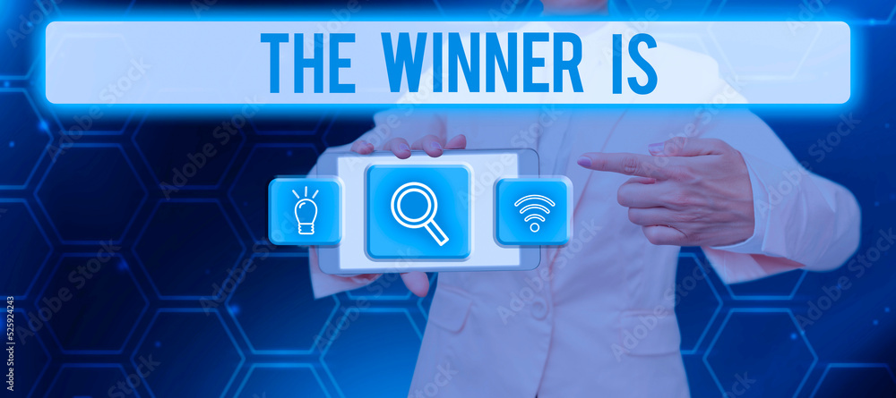 Conceptual caption The Winner Is.... Business showcase Announcing who ...