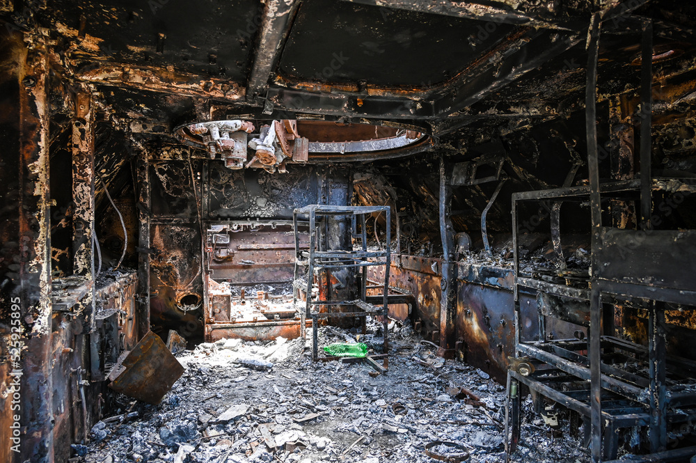 destroyed Russian military tanks, at war in Ukraine Stock Photo | Adobe ...