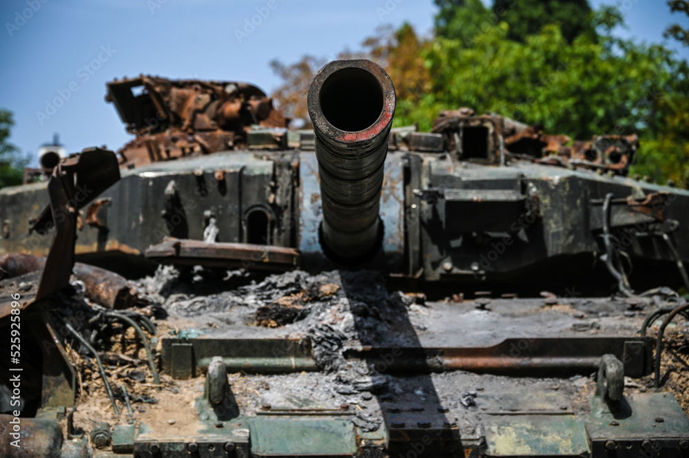 destroyed Russian military tanks, at war in Ukraine Stock Photo | Adobe ...