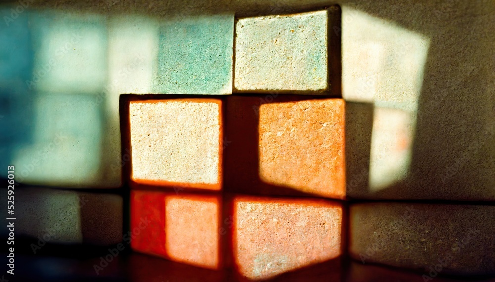 Abstract square building bricks, multi colored blocks and blurry focal ...