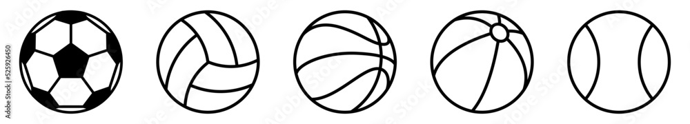 Ball linear icons. Set of different ball icons. Sport symbols. Black ...