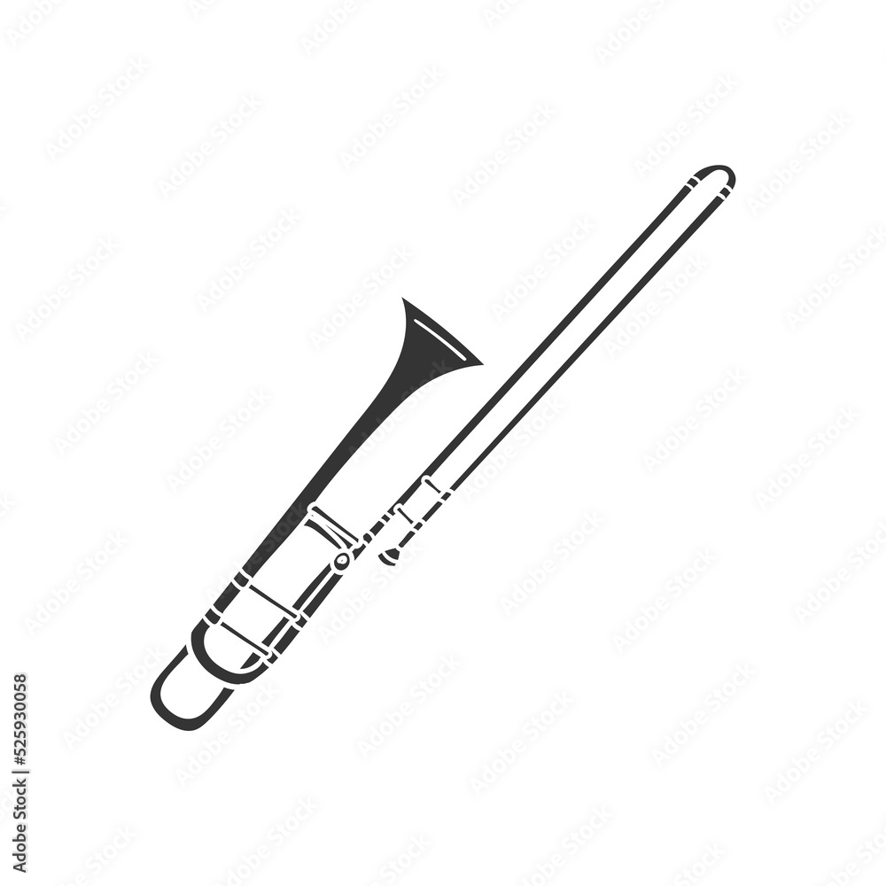 Trombone Icon Silhouette Illustration. Music Instrument Vector Graphic ...