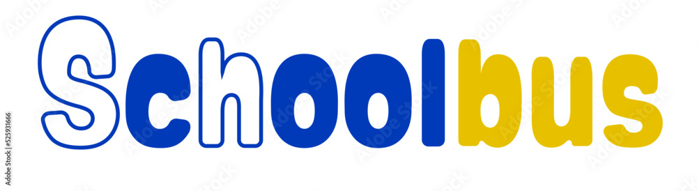 Lettering design for school bus. Yellow and blue fonts in cartoon style ...