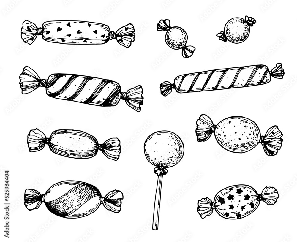 Candy, sweets hand drawn sketch collection. Vector illustration ...