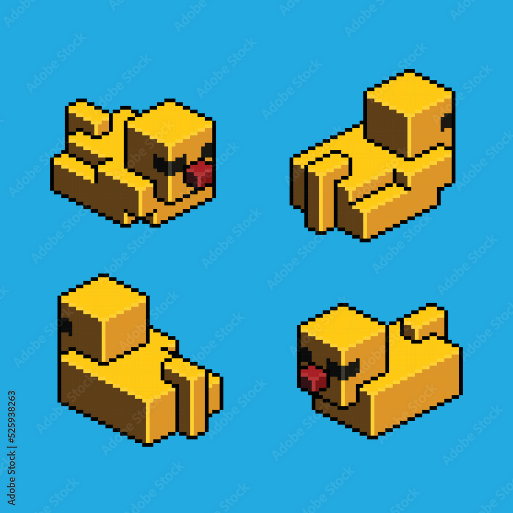 Pixel art vector duck .Isometric 8 bit , four different angles Stock ...