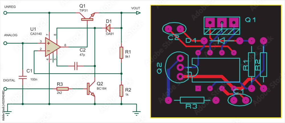 Vector electronic circuit board with components. Electrical schematic ...