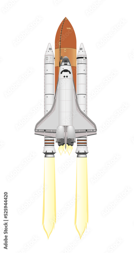 Space shuttle with rocket boosters launch isolated on white. Vector ...