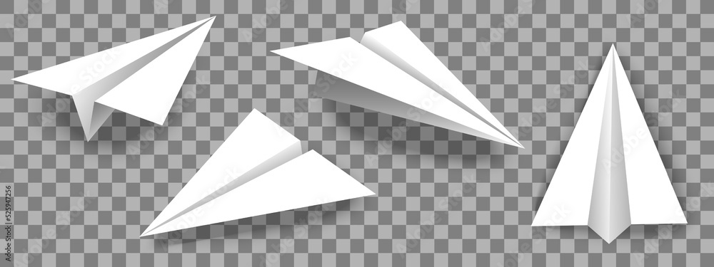 Realistic paper plane and origami airplane icon set. 3D model of planes ...