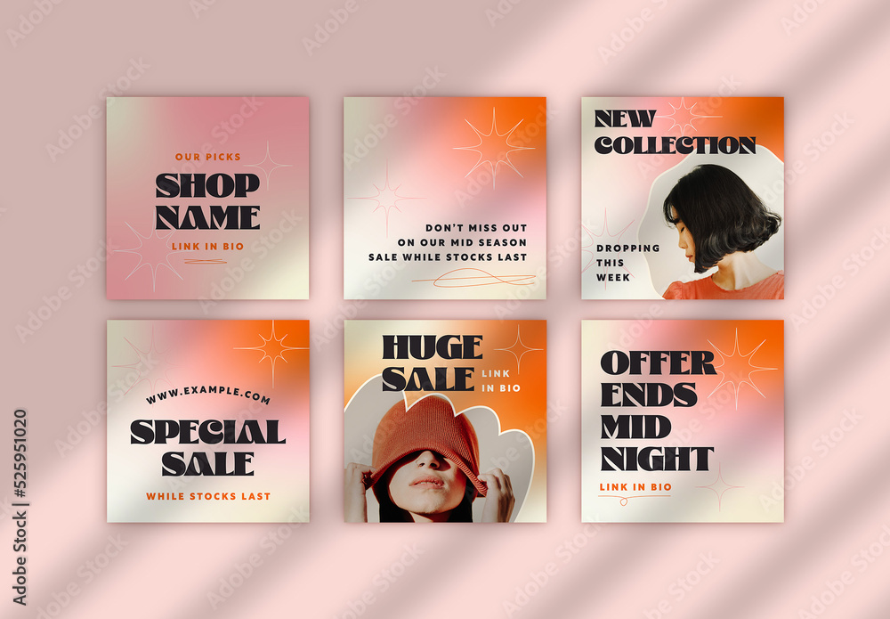 Set of Colourful Gradient Social Media Posts Stock Template | Adobe Stock